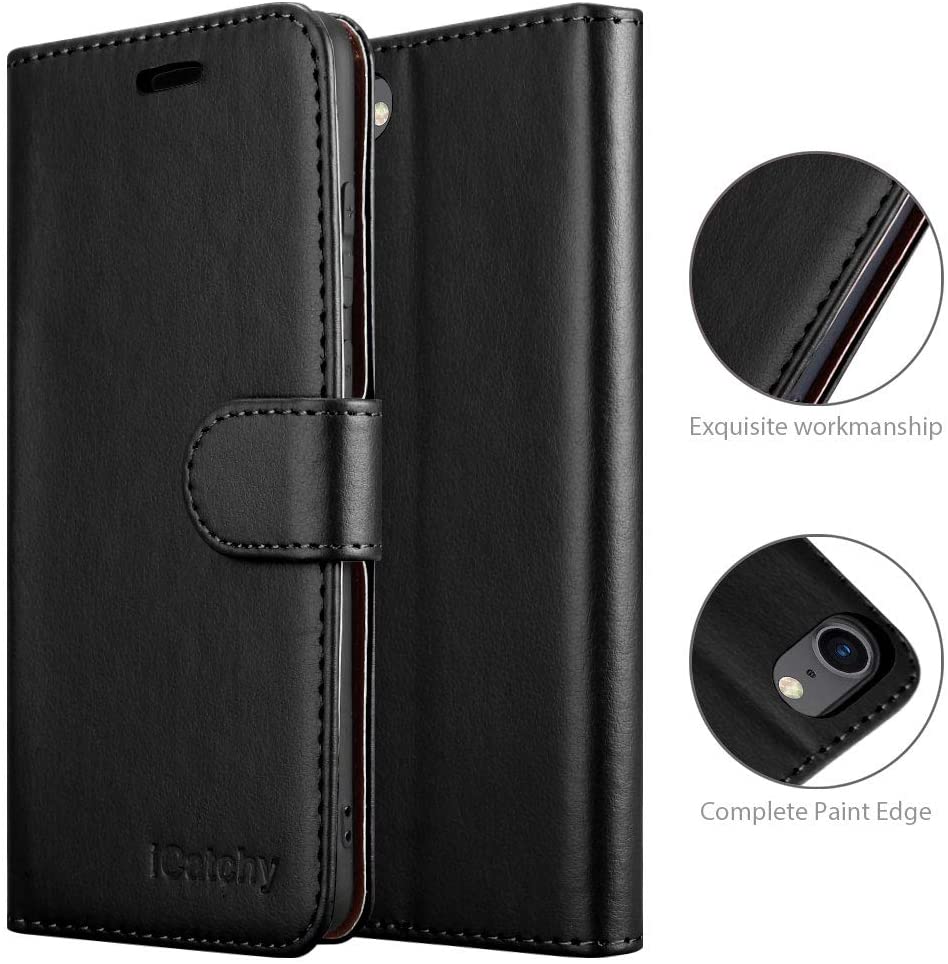 iCatchy For iPhone SE 2020 Case Leather Wallet Book Flip Folio Stand View Case Compatible with iPhone se 2020 Phone Case Cover iCatchy